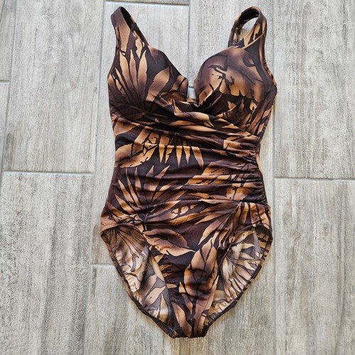 Miraclesuit One Piece Swimsuit Size 14 Brown Tropical Leaf Underwire ...