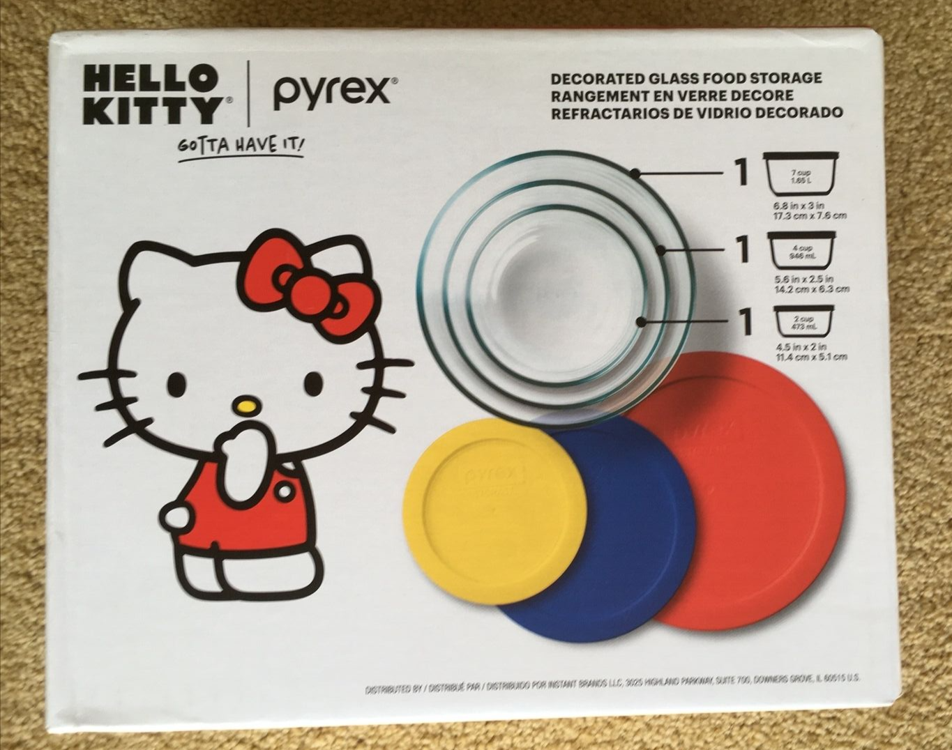 Pyrex HELLO KITTY 6-Piece Glass Storage Set Rainbow Hair Ribbons Red ...
