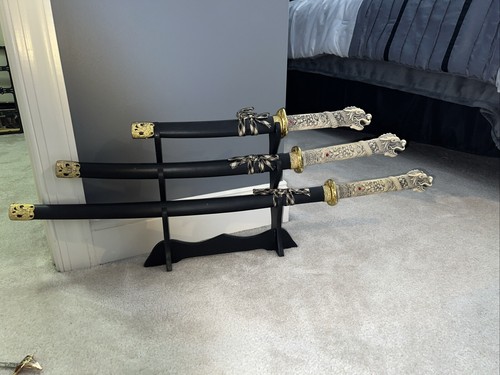 HIGHLANDER SAMURAI DRAGON HEAD STAINLESS STEEL BLADE SET With Stand | eBay