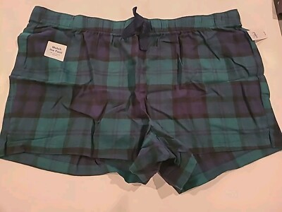 NEW $20 X-LARGE Old Navy Flannel PJ Sleep Lounge Shorts Blue Grn Plaid ...