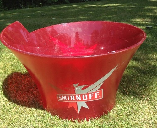 LARGE SMIRNOFF VODKA ICE COOLER BUCKET RED PLASTIC CHILL BEER ALE LAGER ...