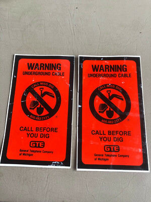 VINTAGE SET of 2 Call Before You Dig Orange Stickers - GTE | eBay