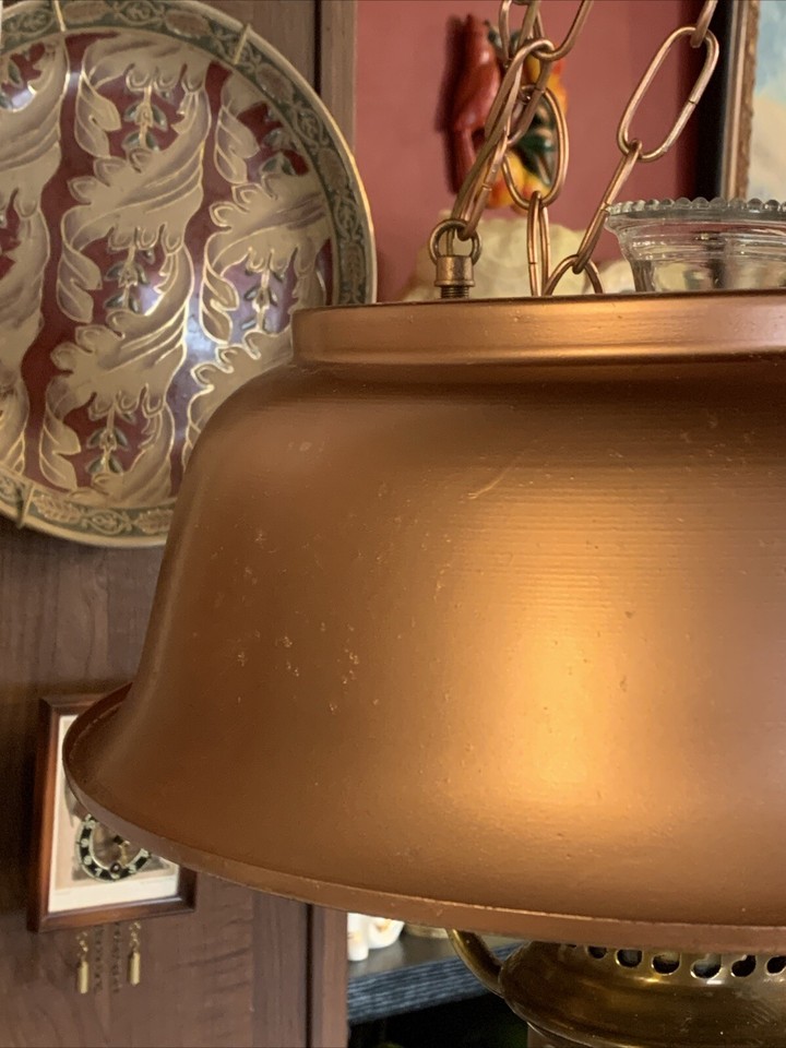 Mid Century Copper & Brass Hanging Hurricane Lamp Ceiling Light Fixture ...