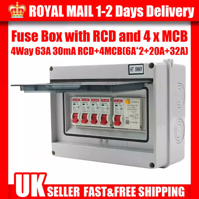 4 Way Garage Shed Camper Van Caravan Consumer Unit Fuse Box with RCD ...