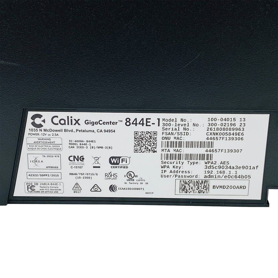 Calix GigaCenter 844E-1 Wireless 2.4GHZ 5G Dual WiFi Router Modem w ...