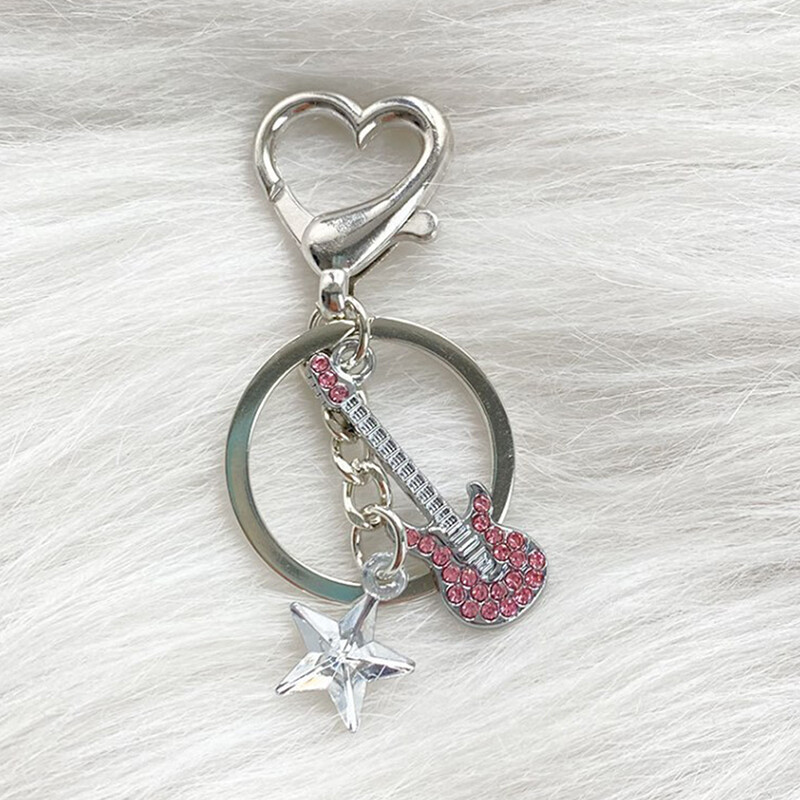 Harajuku Y2k Guitar Love Heart Star Key Chain for Women Sweet Cool Trend Pendant | eBay