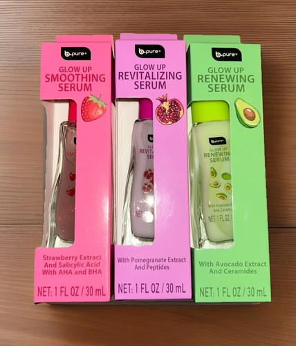 Set of 3 B PURE GLOW UP Revitalizing/Smoothing/Renewing Serums-1oz ...