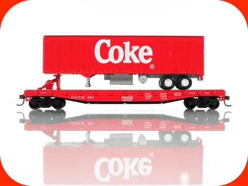 HO Scale ***COKE*** 50' Flat Car &Trailer CCCX 801 - ATHEARN 8302 ...