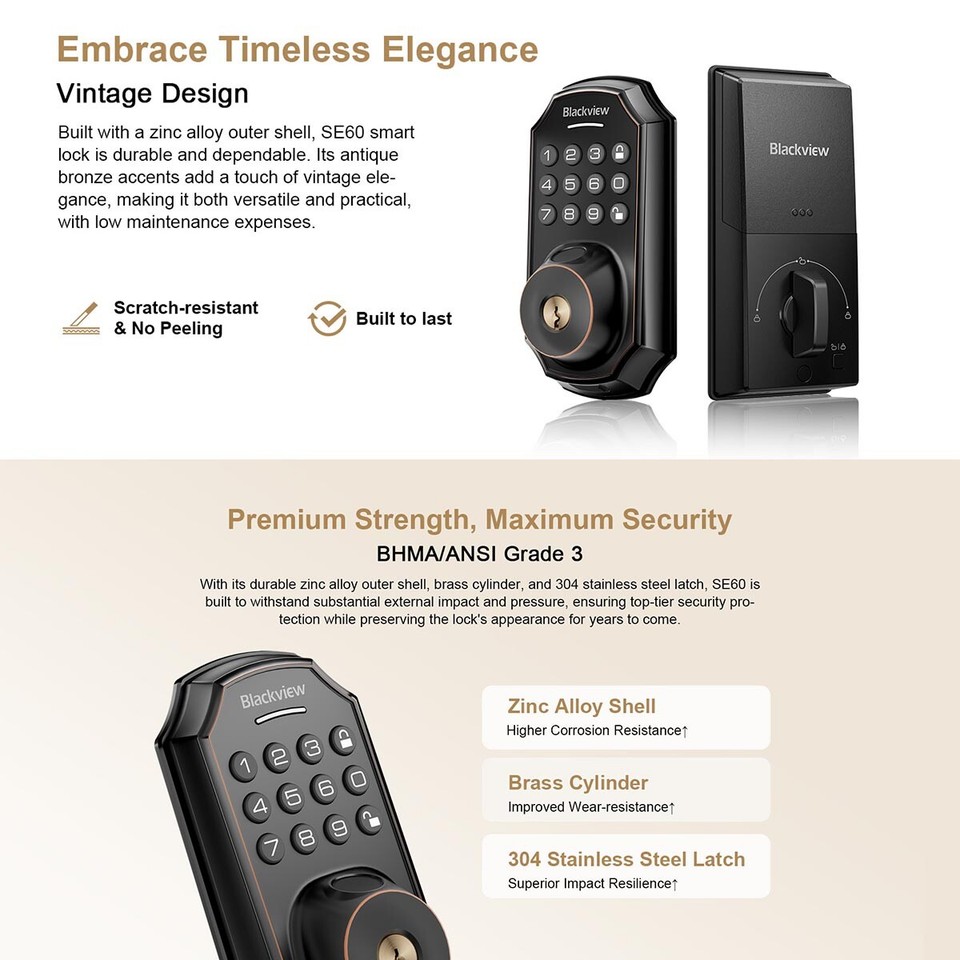 Blackview Smart Door Lock Set Fingerprint Keyless App Bluetooth Digital ...