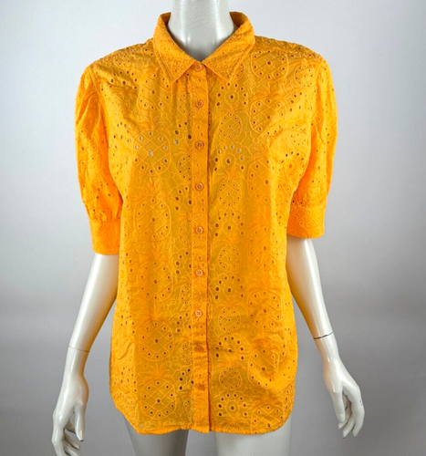Chicos Pineapple Eyelet Shirt Women 2.5 US 14 NWT Button-up Short Sleeve Cotton | eBay