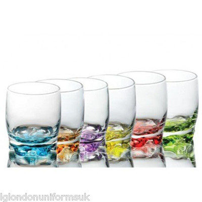 Set of 6 Coloured Base Glasses Set Glassware Tumbler Juice Whiskey Wine ...