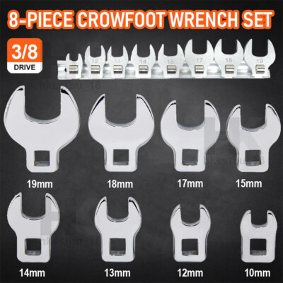 8Pc Crow Foot Spanner Set 3/8" Drive Open End Crowfoot Wrench Kit 10 ...