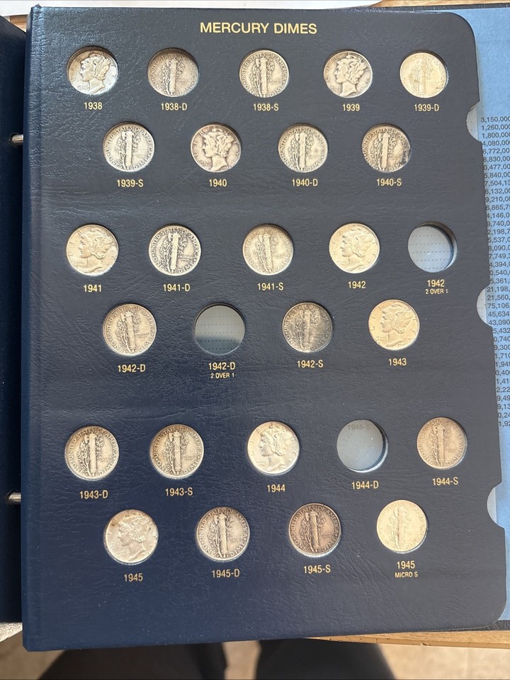 Mercury Dime Collection 74 Total AG-Unc. In Whitman Album 1945 Micro s ...