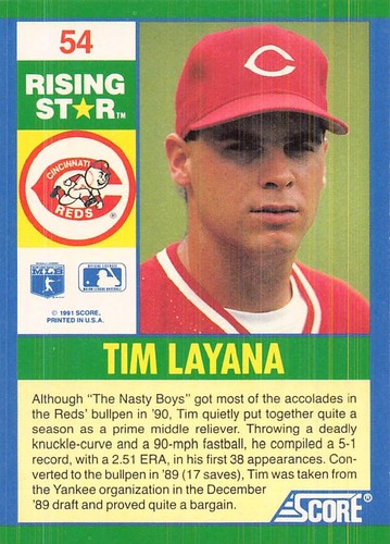 Tim Layana 1991 Score 100 Rising Stars 54 Cincinnati Reds Baseball Card ...