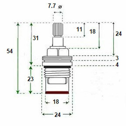 1/4 Turn Kitchen Sink Ceramic Tap Valve Mixer Tap Cartridge 28 Spline ...