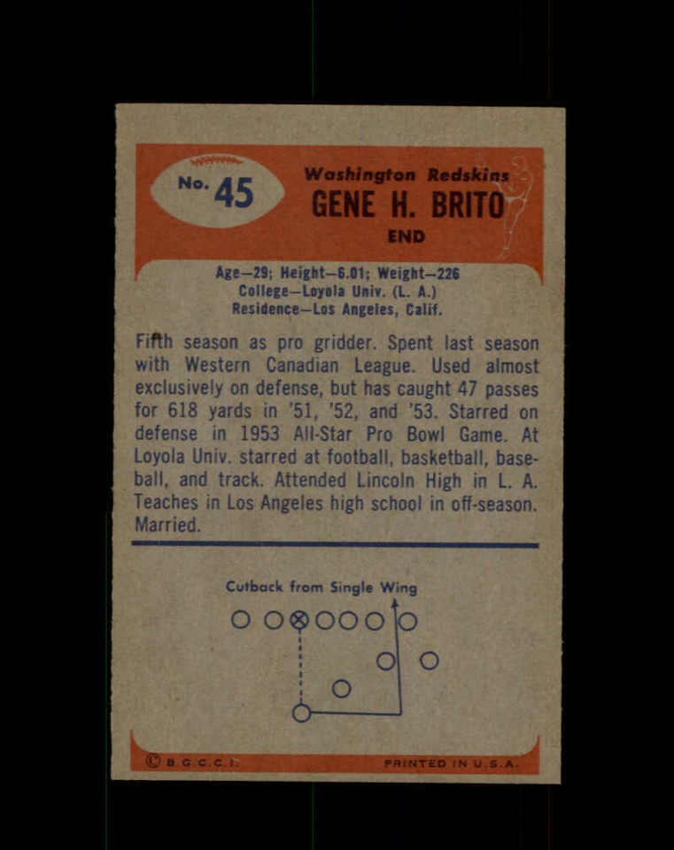 1955 Bowman Football #045 Gene Brito RC STARX 6 EX/MT (CS127167) | eBay