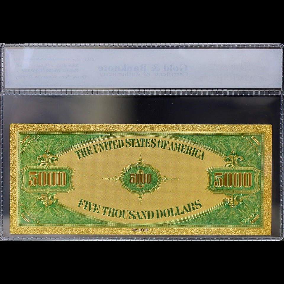 Gold 1928 $5000 Five Thousand Dollars Banknote Collectible with Bag ...