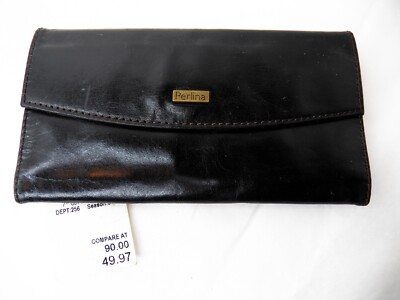 PERLINA NEW YORK TRIFOLD BLACK LEATHER WALLET, UNUSED WITH TAGS | eBay