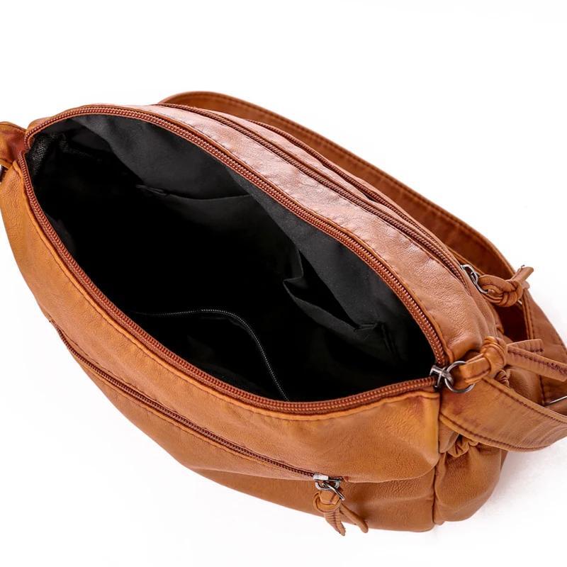 Women New Genuine Leather Brown Purse Shoulder Bag Pockets Cross Body ...