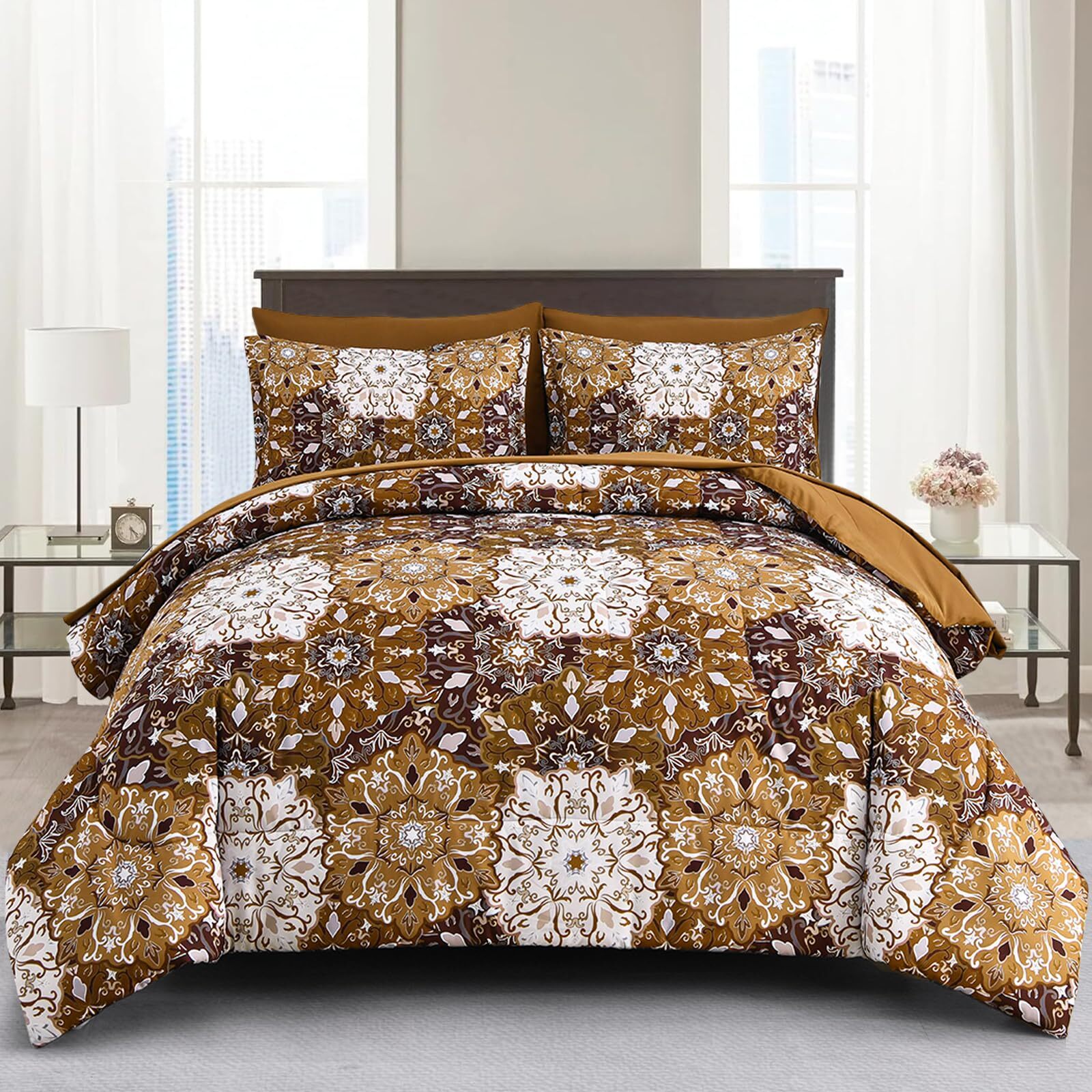 Luxudecor Brown Comforter Set King Size 7 Pieces Bed in a Bag Brown ...