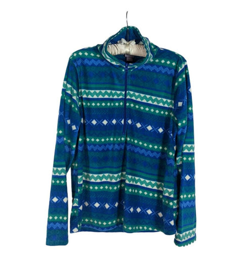 Laura Scott Sweatshirt L Womens Blue Green Striped Fleece 1/2 Zip Up ...