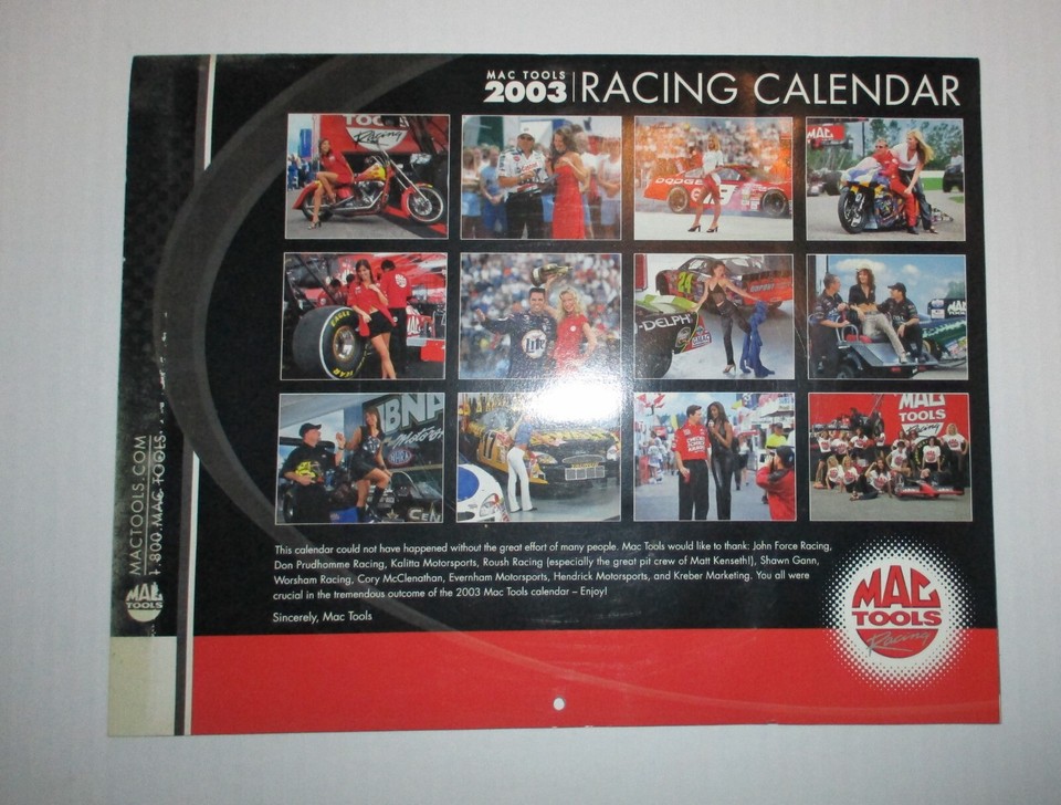 2003 Mac Tools Racing Calendar 14 x 11 Street Rods Cars Vintage Sealed ...