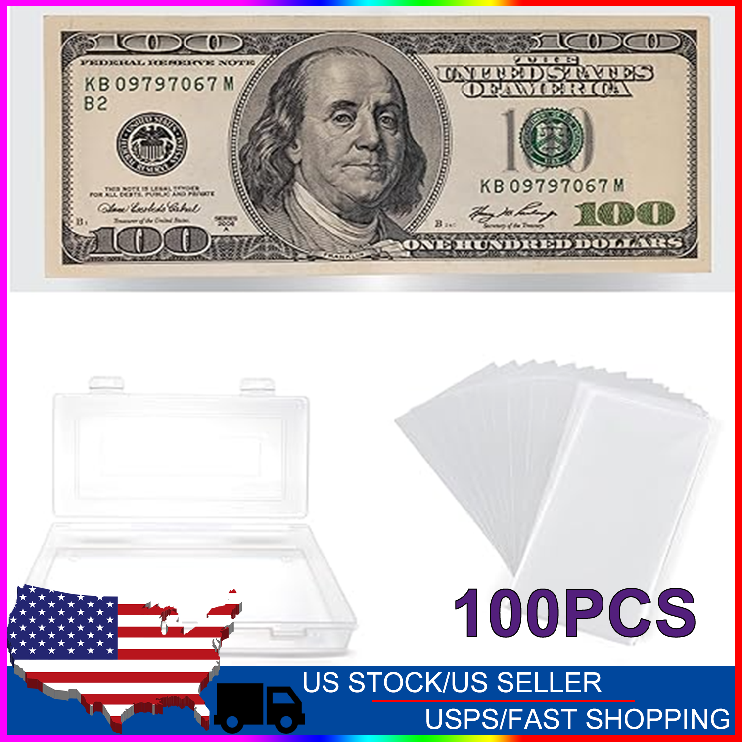 100 Pcs Dollar Bill Holder Storage Case Clear Paper Money Sleeves ...