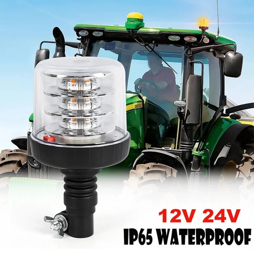 18 LED Rotating Flashing Beacon Flexible DIN Pole Mount Tractor Warning ...