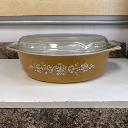 Vintage Pyrex Butterfly Gold Oval Covered 2 1/2 qt Casserole Dish #045 ...