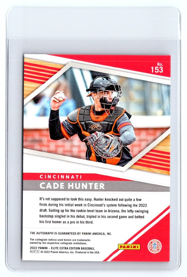 2022 Panini Elite Extra Edition Rookie Auto #153 Cade Hunter Cincinnati ...