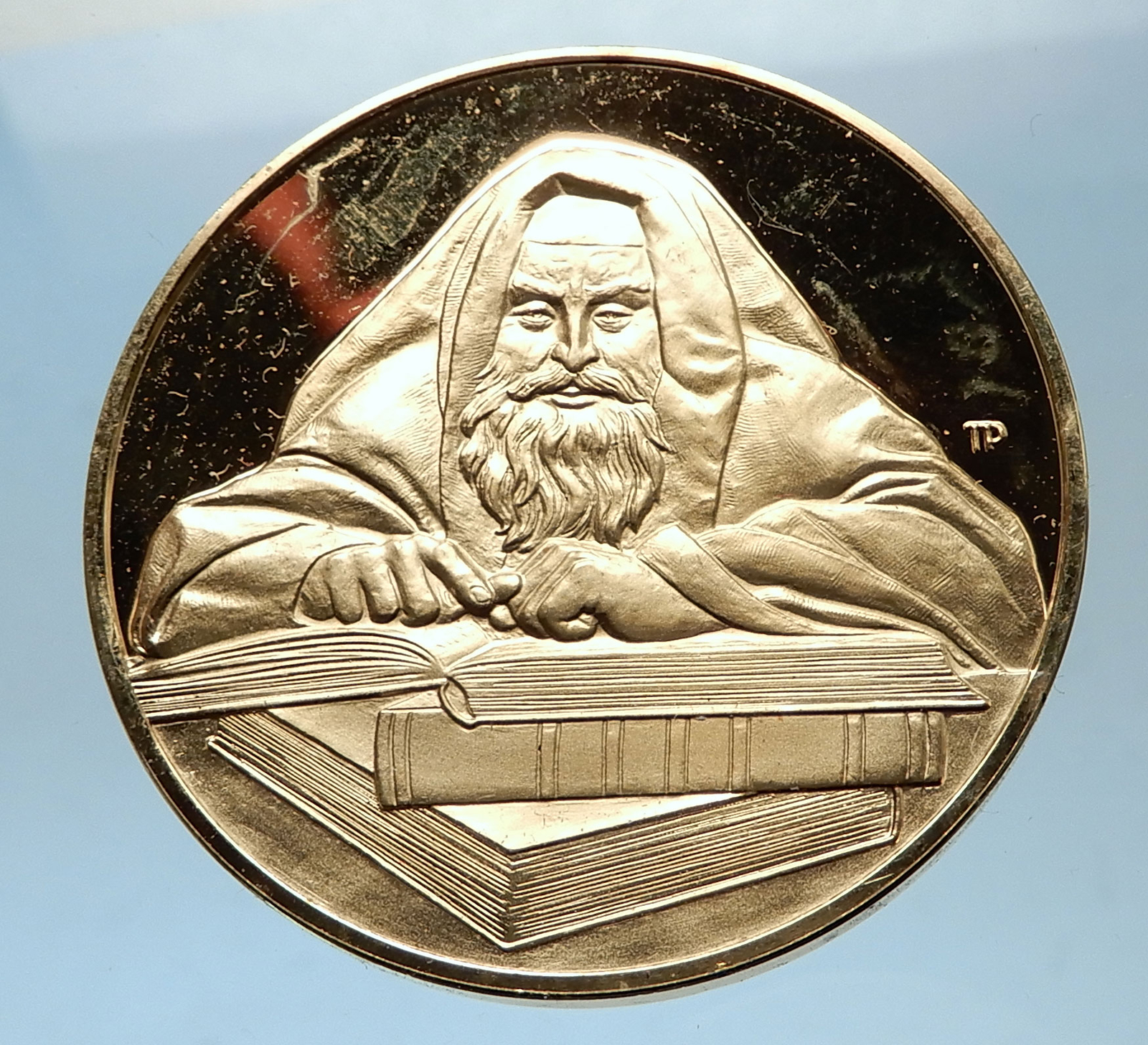 1973 JEWISH RABBI Studies the ANCIENT Talmud Law Silver Religious Medal ...