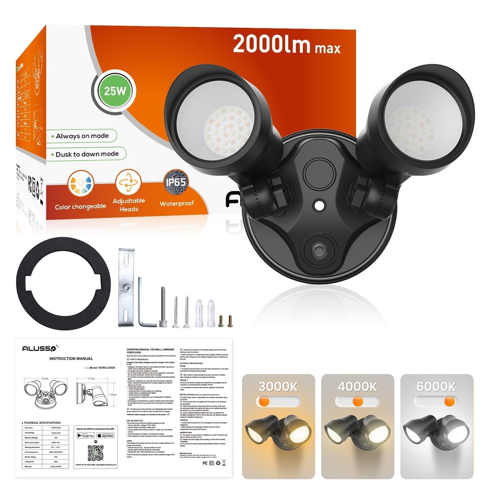 2000lm LED Security Lights Dusk to Dawn 3CCT IP65 Waterproof Outdoor ...