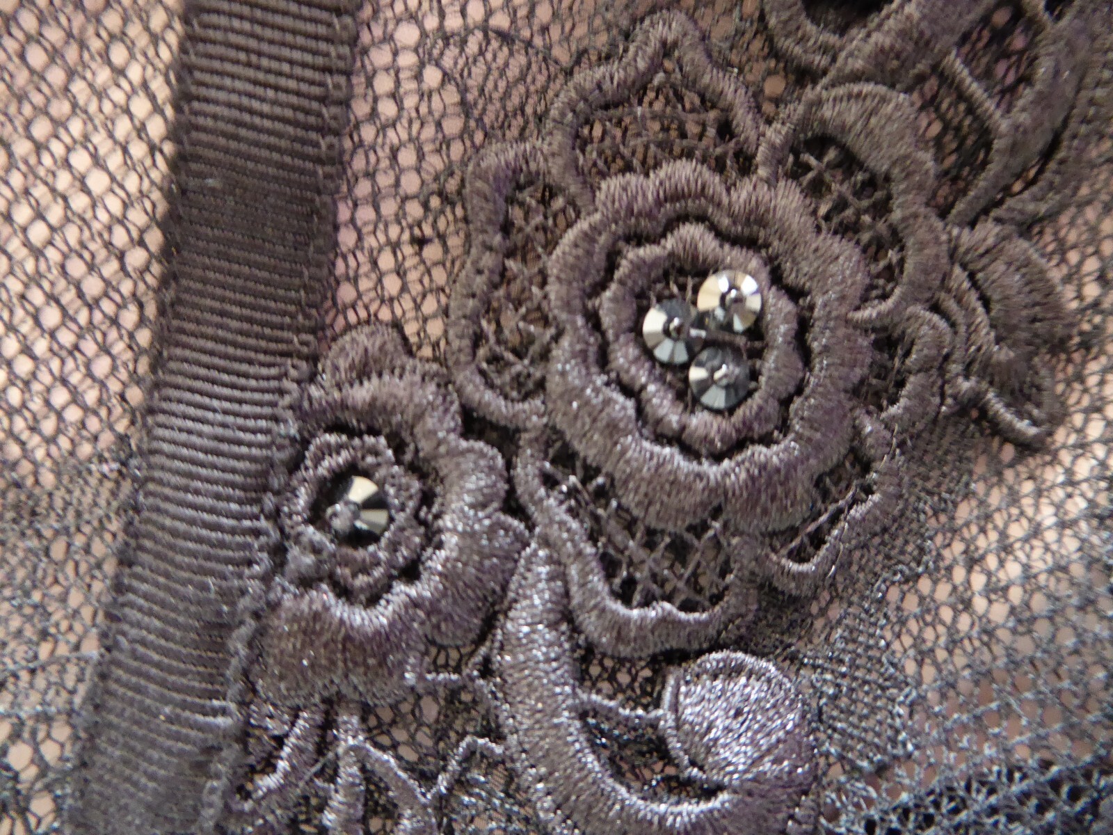 KAREN MILLEN STUNNING BEADED BLACK LACE SHEER TOP C… - Gem