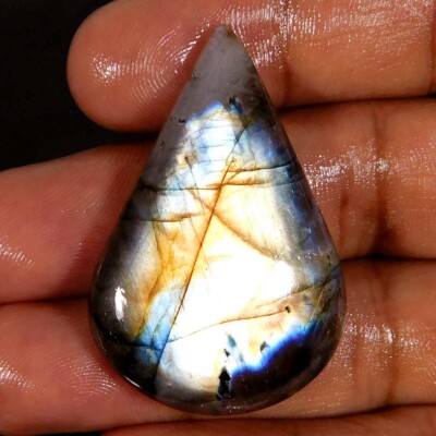 56.45Cts. NATURAL Purple Spectrolite LABRADORITE Pear Cabochon Loose ...