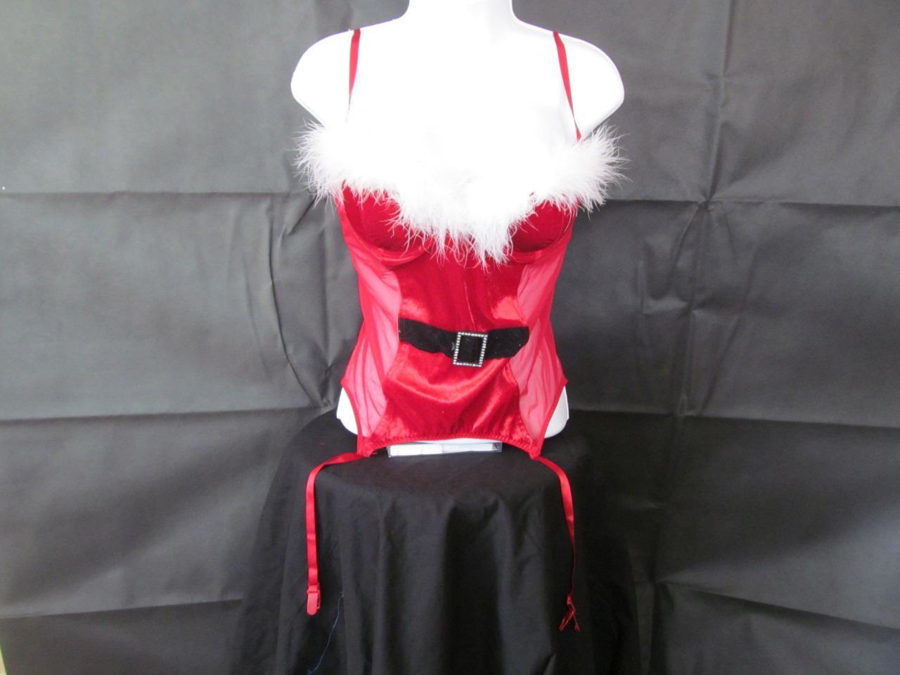 Secret Treasures Red Sexy Lingerie Sheer Garters White Fur on Cups M ...