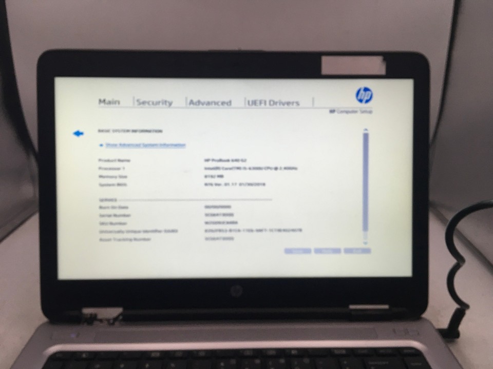 HP PROBOOK 640 G2 - BOOTS TO BIOS - INTEL I5 6300U - 8GB RAM - 14 ...