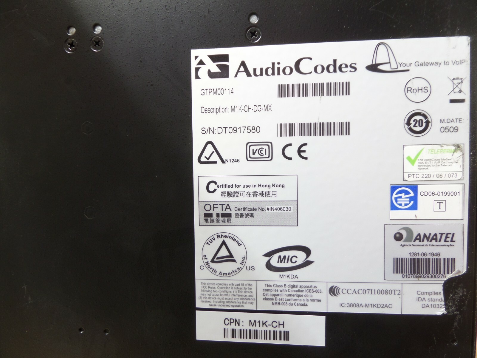 AudioCodes Mediant 1000 VoIP IP Media Gateway M1k-ch-dg-mx Gtpm00114 ...