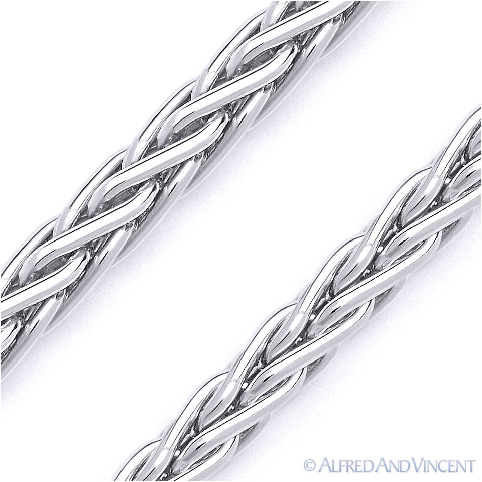 .925 Italy Sterling Silver 4.2mm Wheat / Spiga Link Italian Rope Chain ...