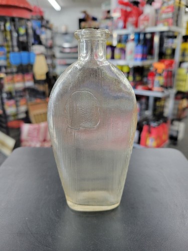 Vintage Clear Glass Bottle Cork Top. Unique Strait Line Design ...