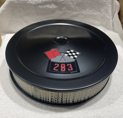 CHEVROLET AIR CLEANER BLACK 14" ROUND 4 BBL WHITE FILTER 283 DECAL Kit