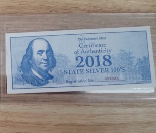 State Silver $100 bill .999 Fine Silver The Federated Mint Ben Franklin ...