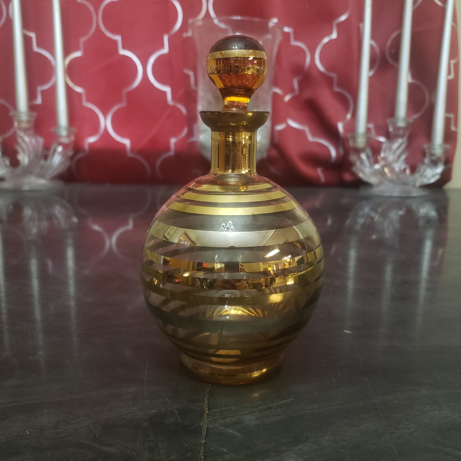 Vintage Czech Import Irice Perfume Bottle Gold Striped Amber w/ Stopper ...