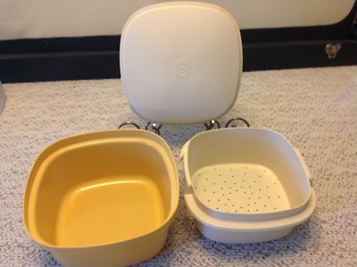 Vintage Tupperware 3pc Multi-Server Container Seamer cooker Gold Almond ...
