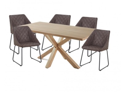 NOVAK DINING SET/NATURAL VENEER DINING TABLE STEEL LEGS + 6 DINING ...