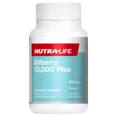 Nutra-Life Bilberry 10,000 Plus 60 Tablets Eye Health Support Contains ...