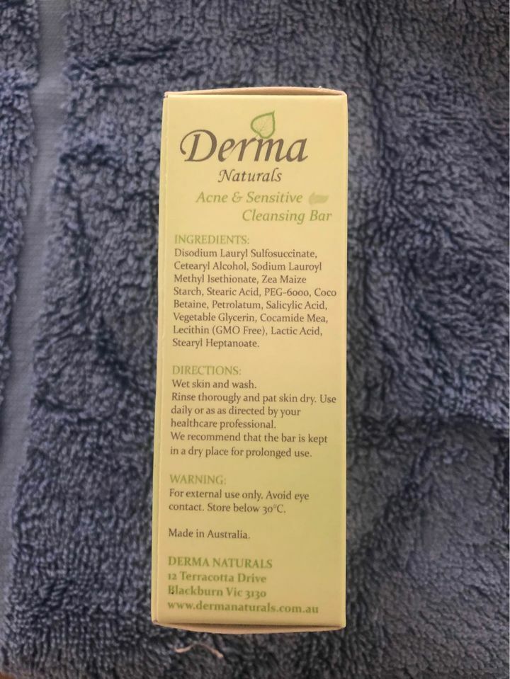6x100g Derma Naturals Organic Acne & Sensitive Cleansing Bar Soap-free ...