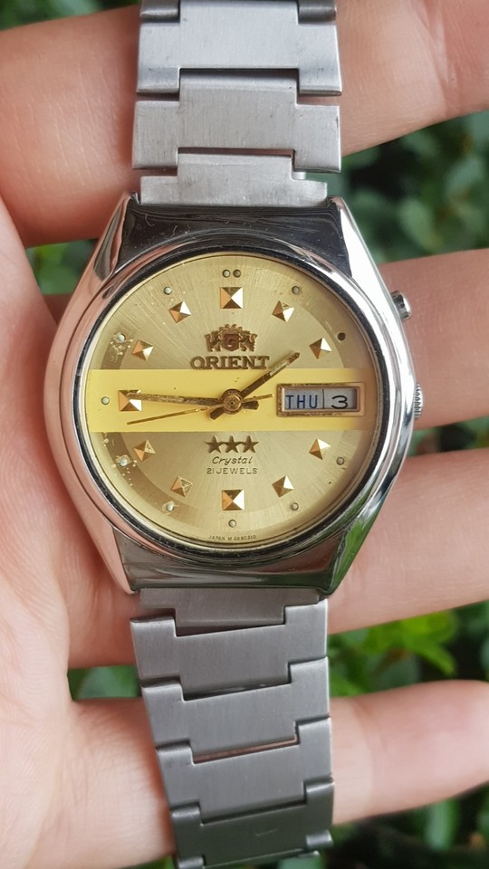 Vinatge Orient Tri Star Crystal Automatic 21 Jewels Stainless Steel ...