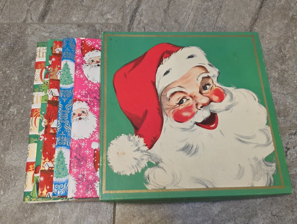 Vintage Christmas Gift Wrap Sheets Original Box VTG santa | eBay