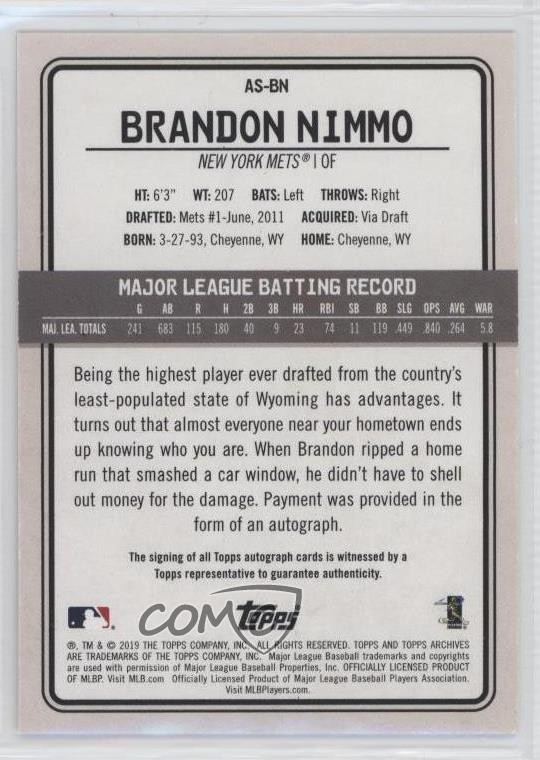 2019 Topps Archives Snapshots Black & White 14/25 Brandon Nimmo #AS-BN ...