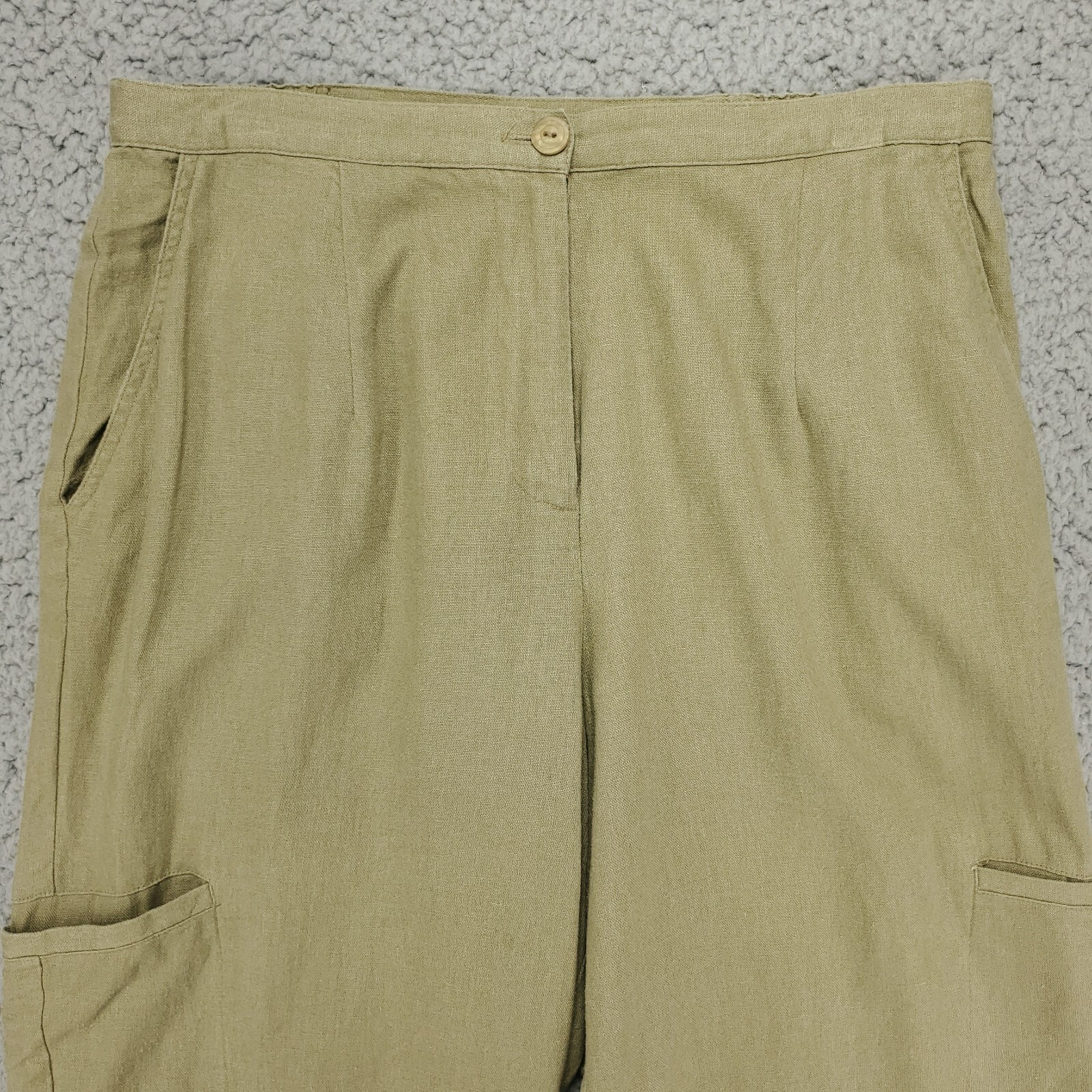 Sag Harbor Petite Crop Pants Womens PS (28x21) Beige Green Linen Rayon ...
